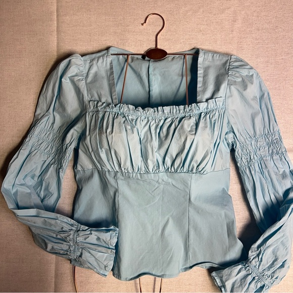 Tops | Scarlet Darkness Blue Long Sleeve Pleated Peasant Ren Faire ...